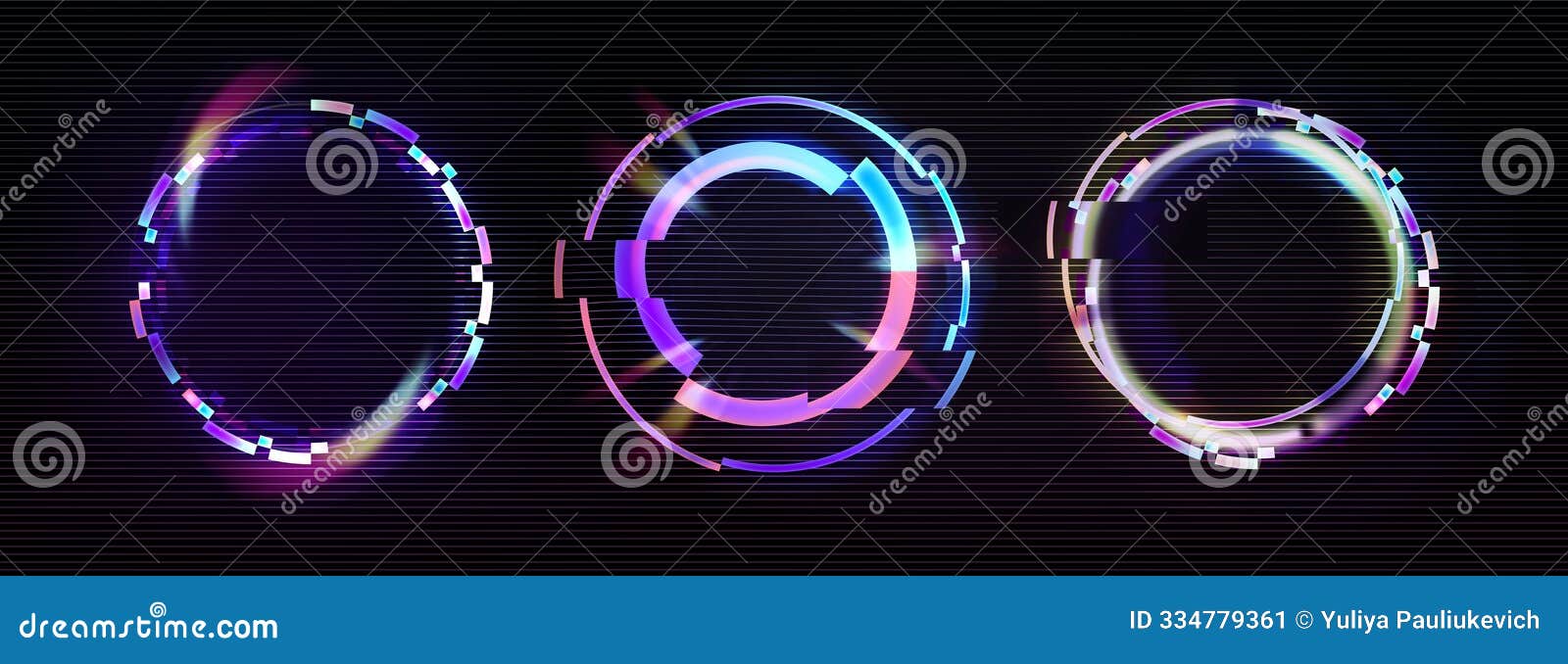 Neon Glitch Effect Circle. Digital Ring Frame Stock Illustration ...