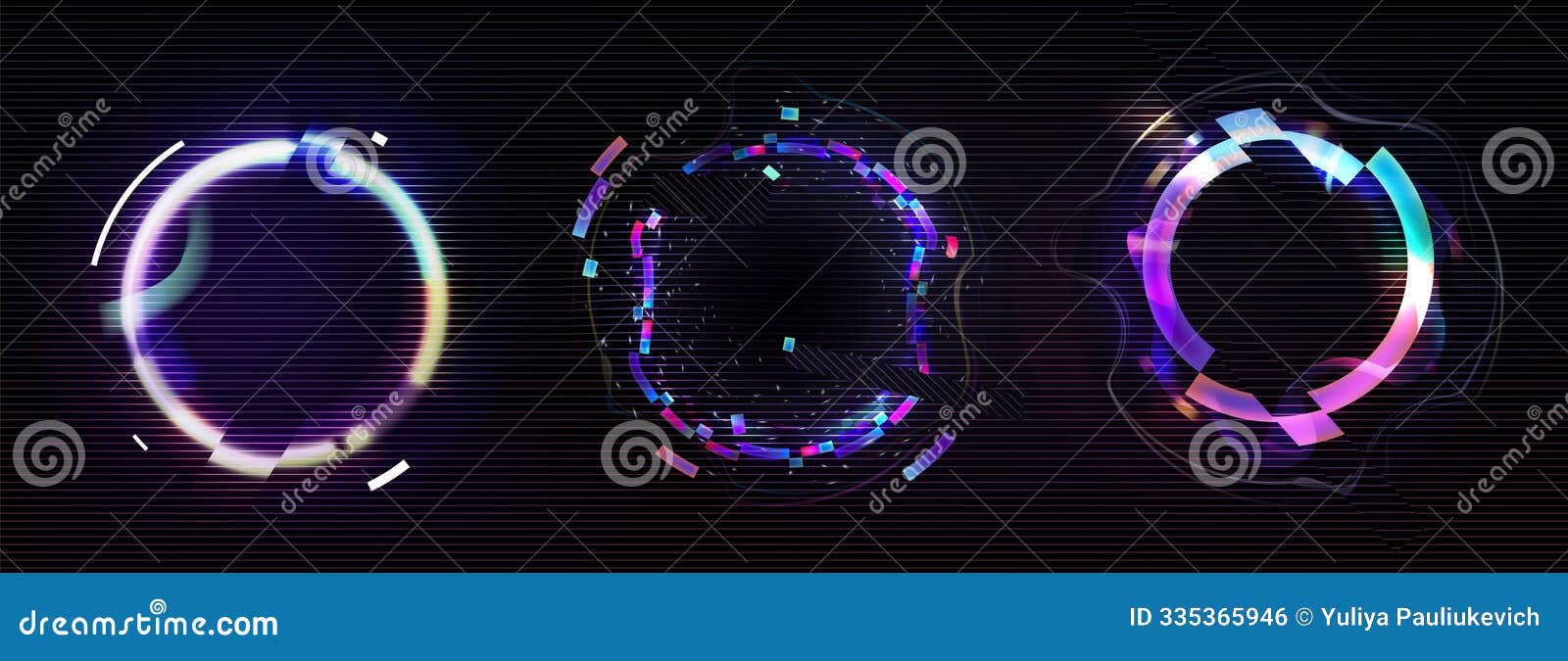 Neon Glitch Effect Circle. Digital Ring Frame Stock Illustration ...