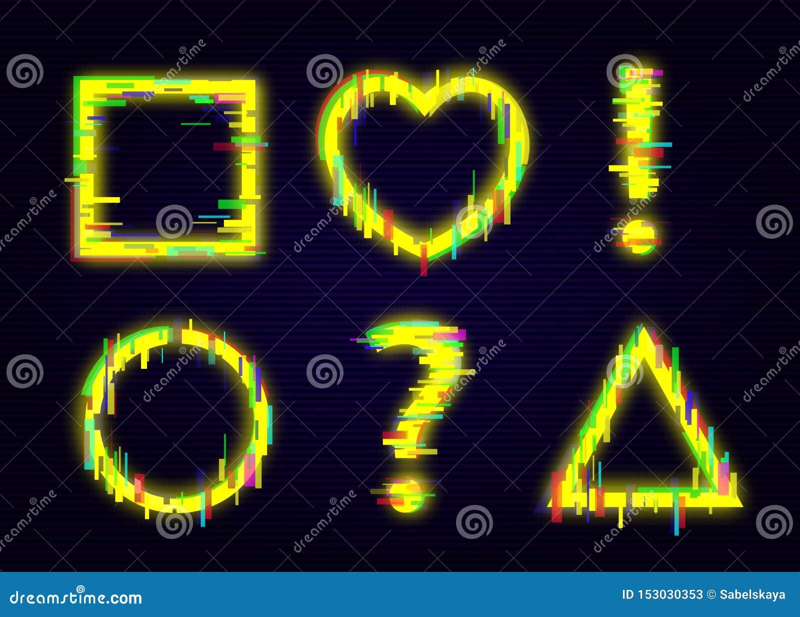 Neon Glitch Effect Frames, Set of Modern Distorted Geometric Shapes ... Neon Glitch Effect Frames, Set of Modern Distorted Geometric Shapes ...