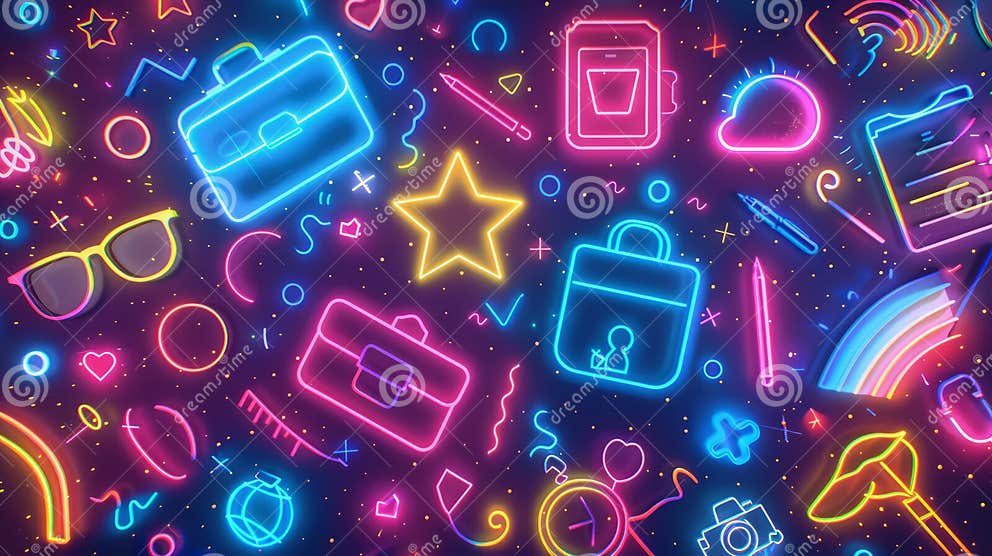 Neon Glitter Background of Abstract Shapes and Patterns. Stock ...