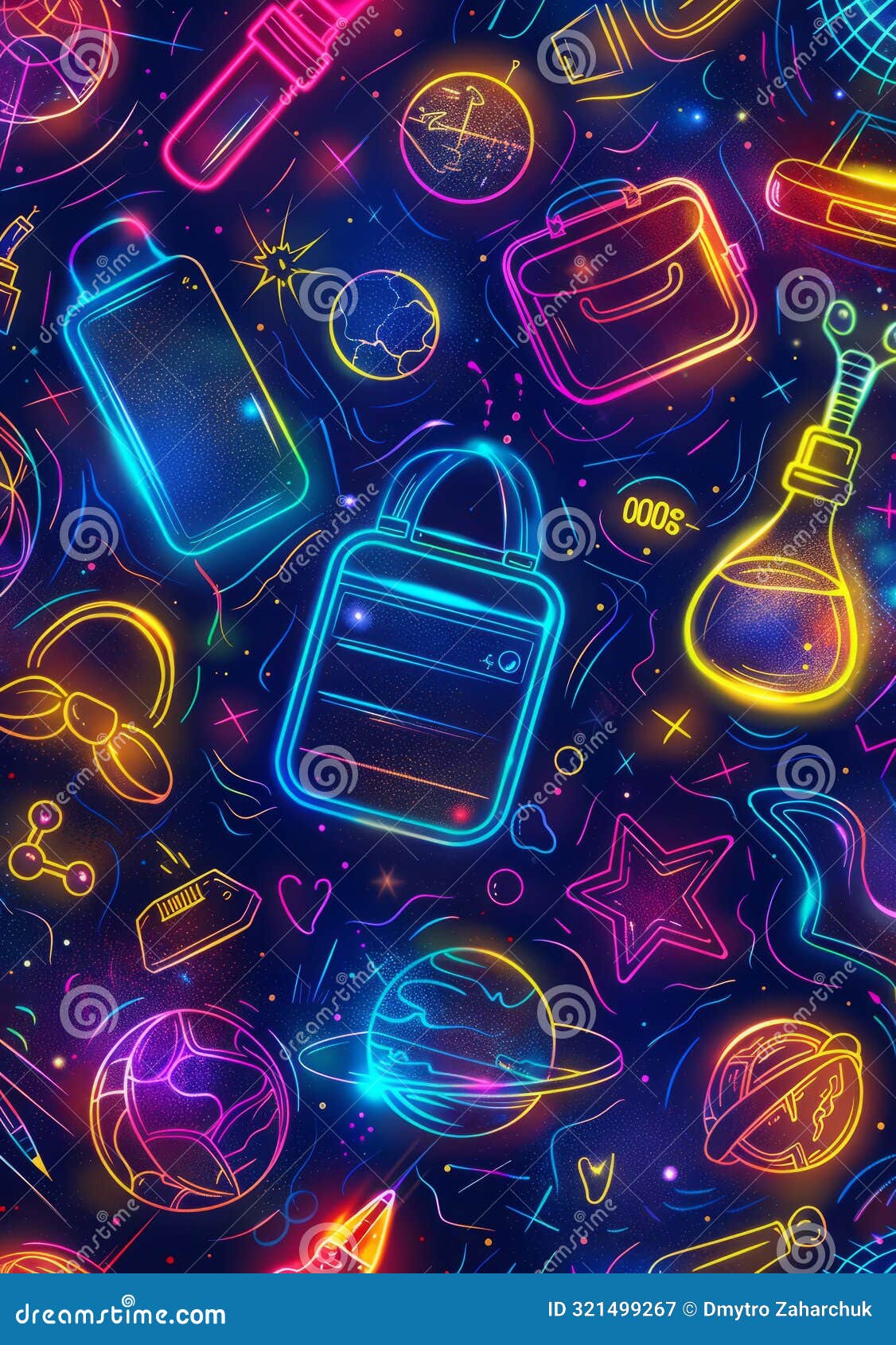 Neon Glitter Background of Abstract Shapes and Patterns. Stock Image ...