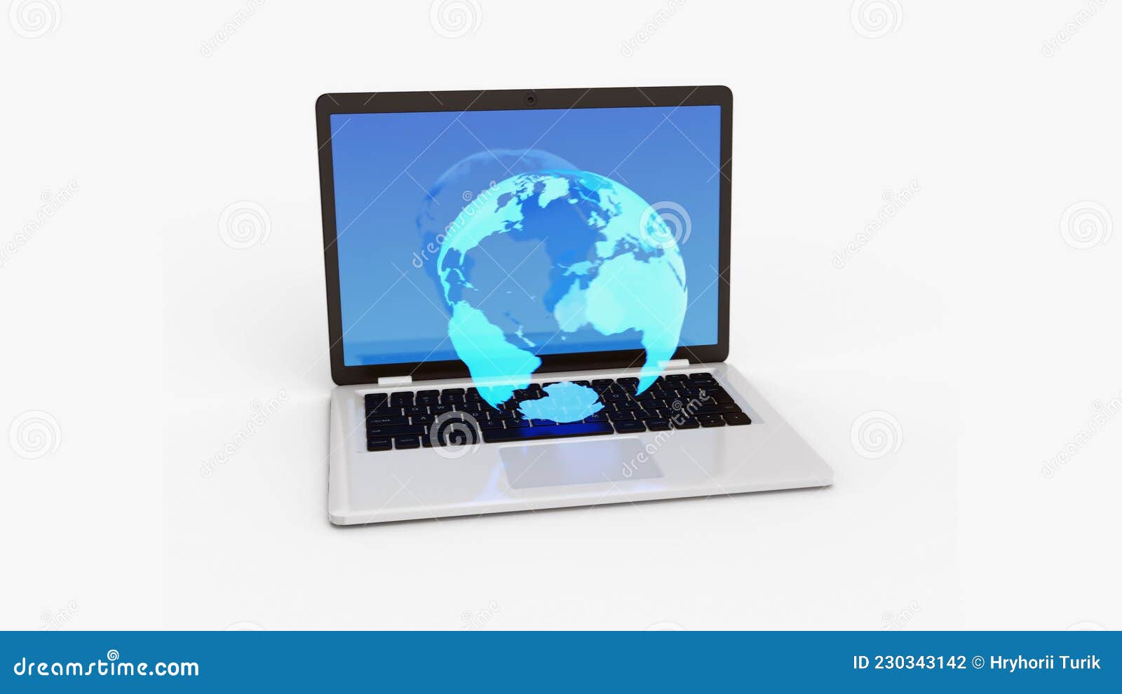 Neon Globe on a Modern Computer. 3d Stock Illustration - Illustration ...