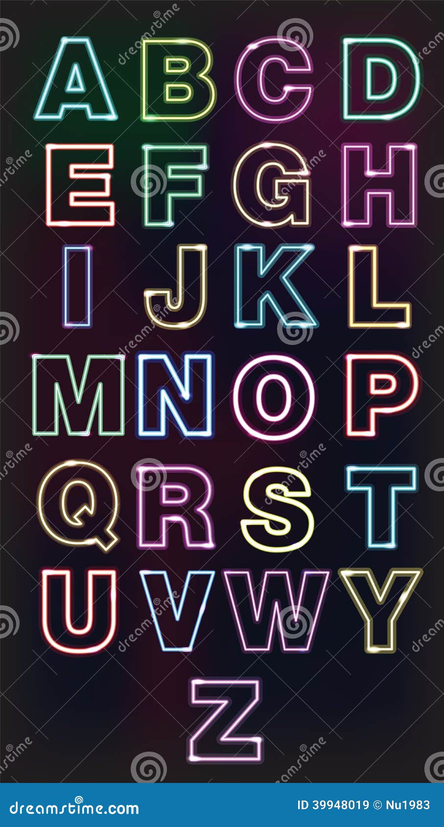 Neon glow alphabet stock vector. Illustration of lettering - 39948019