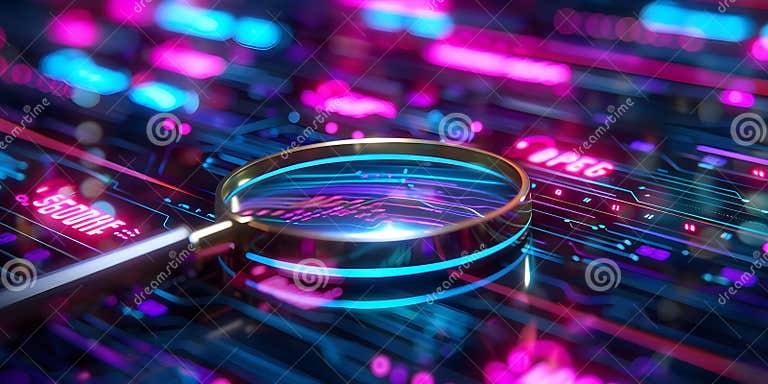 Neon Glow Analyzing Data with SEO Tools Graphs and Magnifying Glass ...