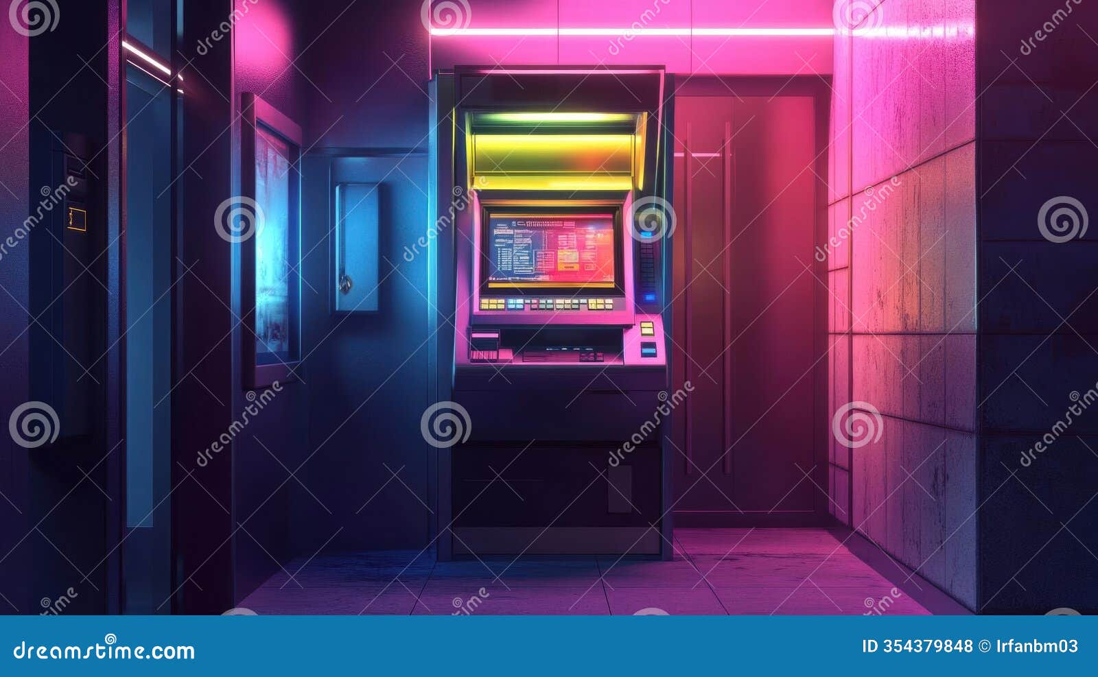 Neon Glow ATM, a Synthwave Nighttime Scene Stock Photo - Image of ...