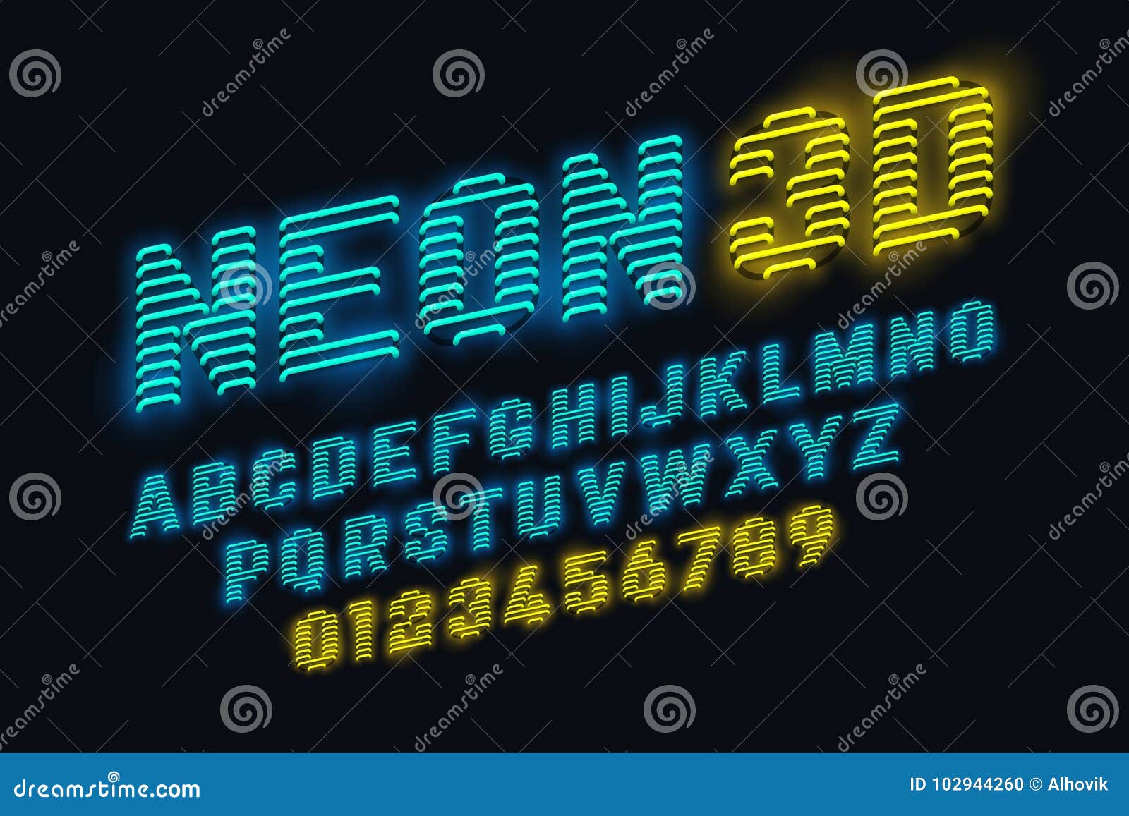 Neon glow 3d font stock vector. Illustration of number - 102944260