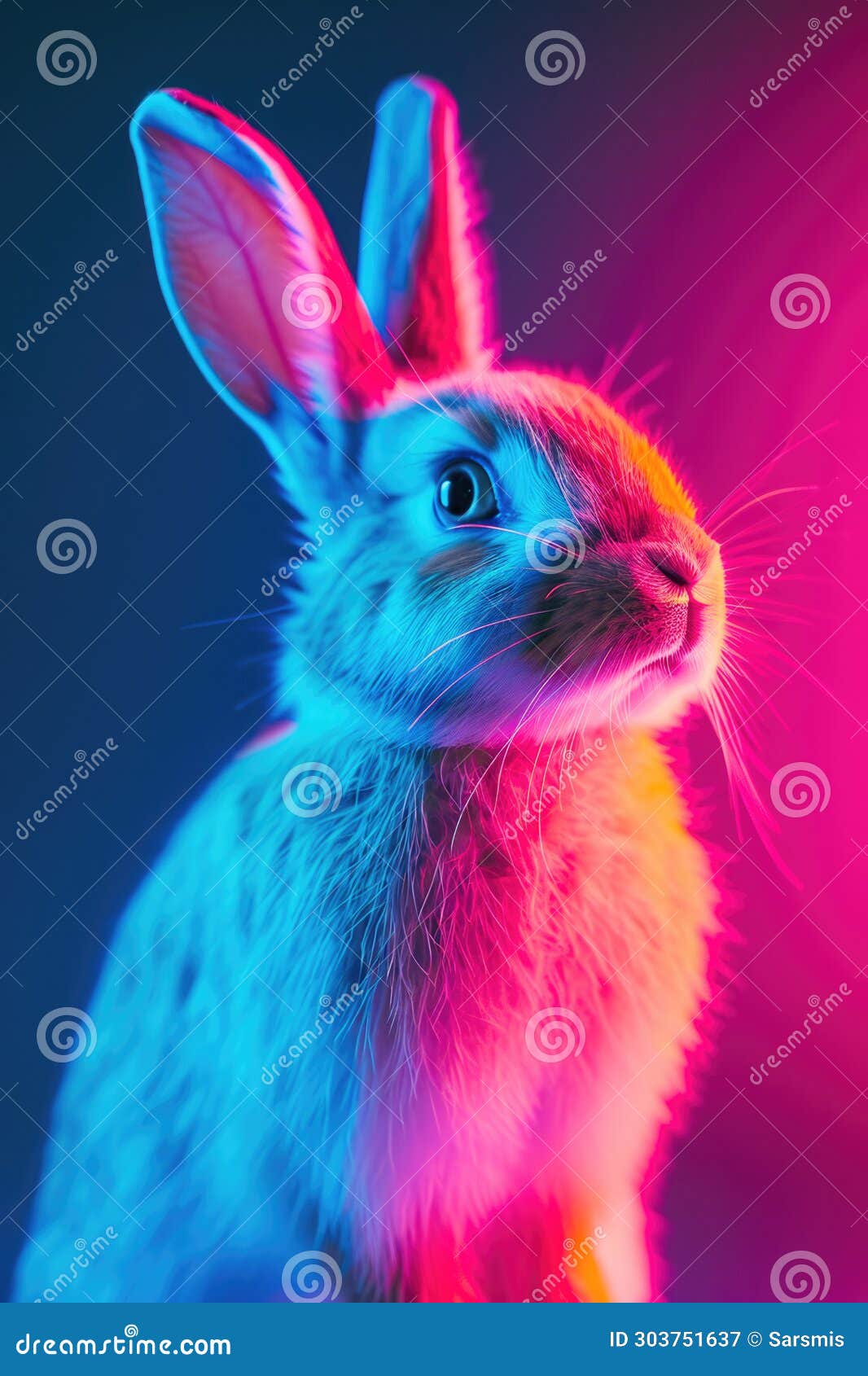 Neon Glow Easter Bunny Portrait Stock Illustration - Illustration of ...