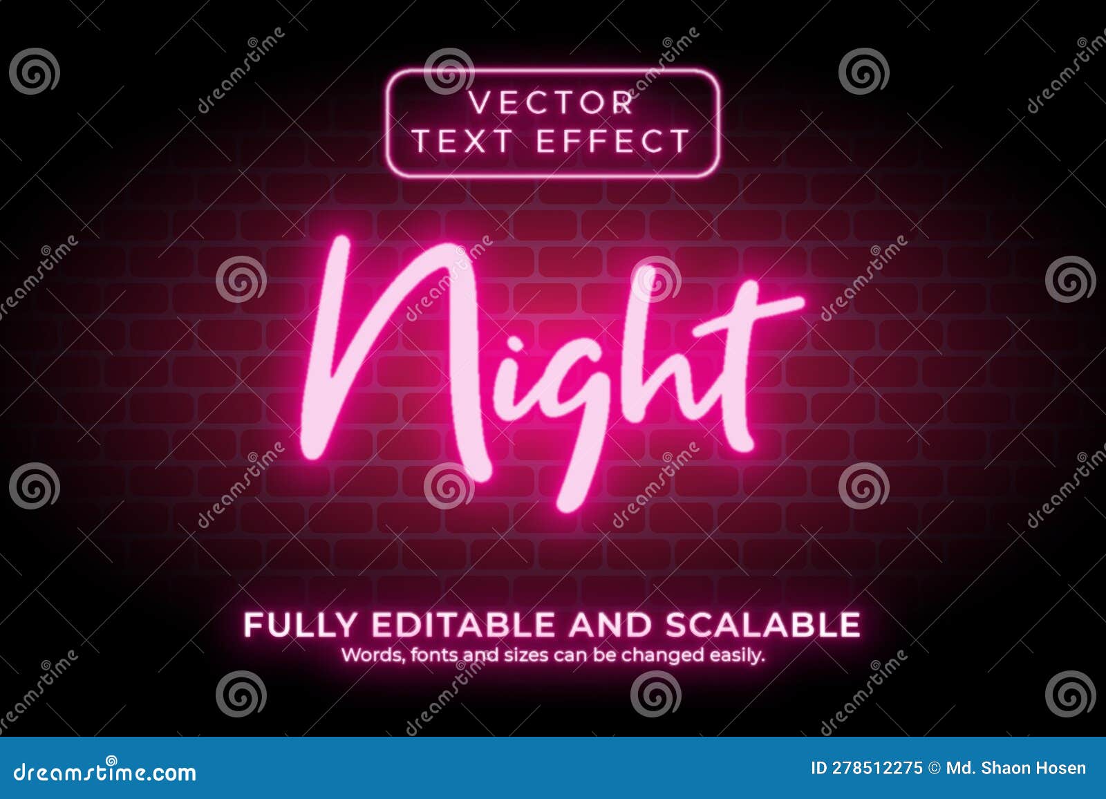 Neon Glow Lighting Text Effect Stock Vector - Illustration of purple ...