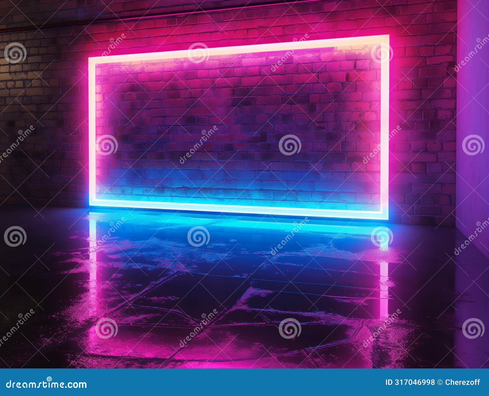 Neon Glow Rectangular Frame on Brick Wall Stock Photo - Image of ...