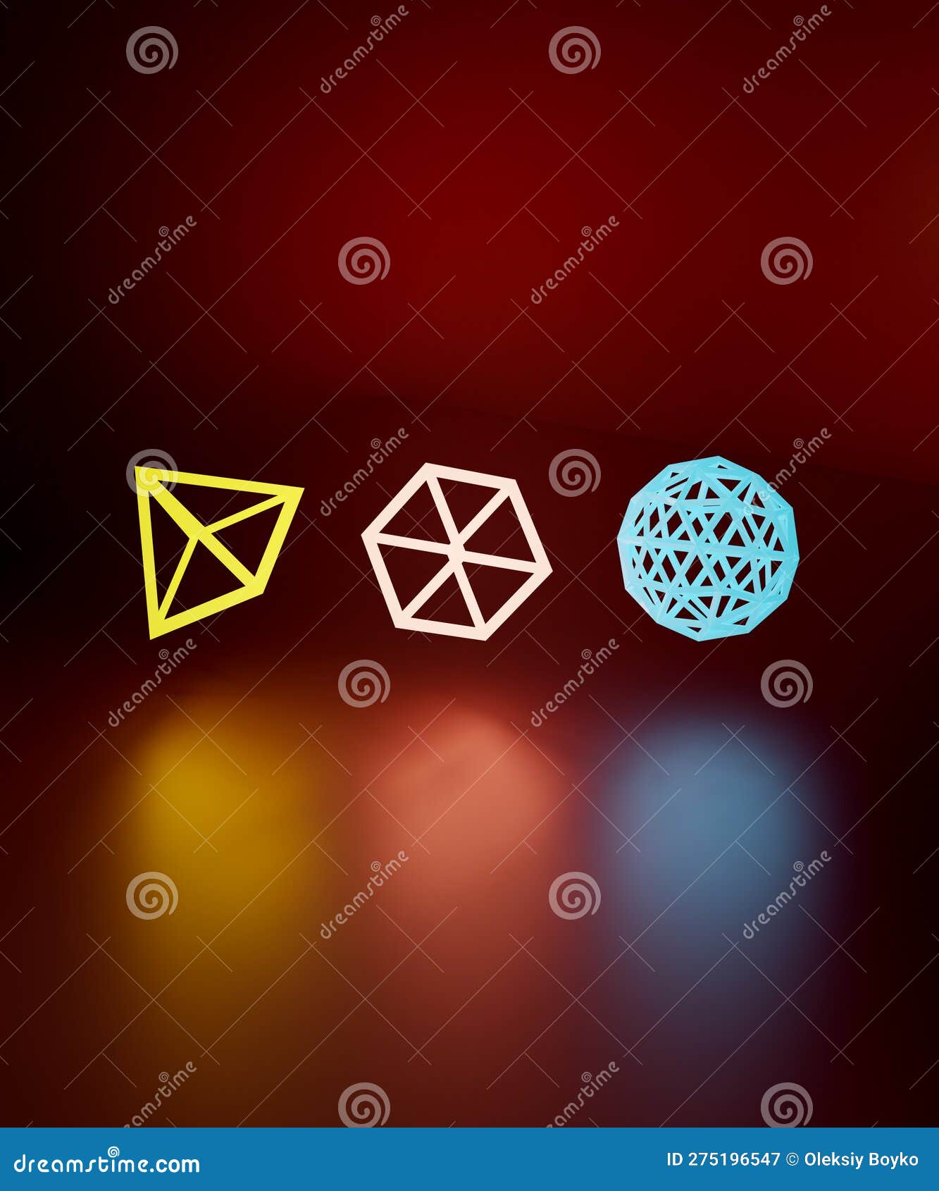 Neon Glowing Abstract Geometric Shapes in Dark Background, 3d Rendering ...