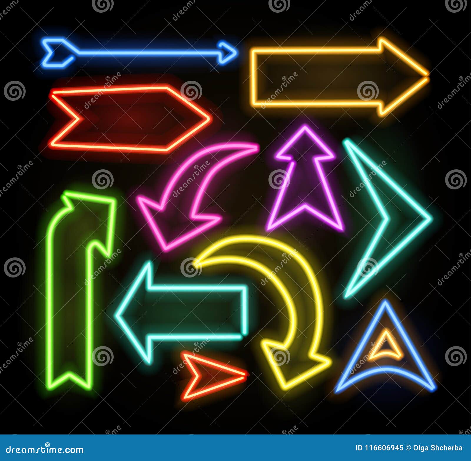 Neon Arrow Vector Glowing Arrows And Illuminated Arrowheads Directions ...