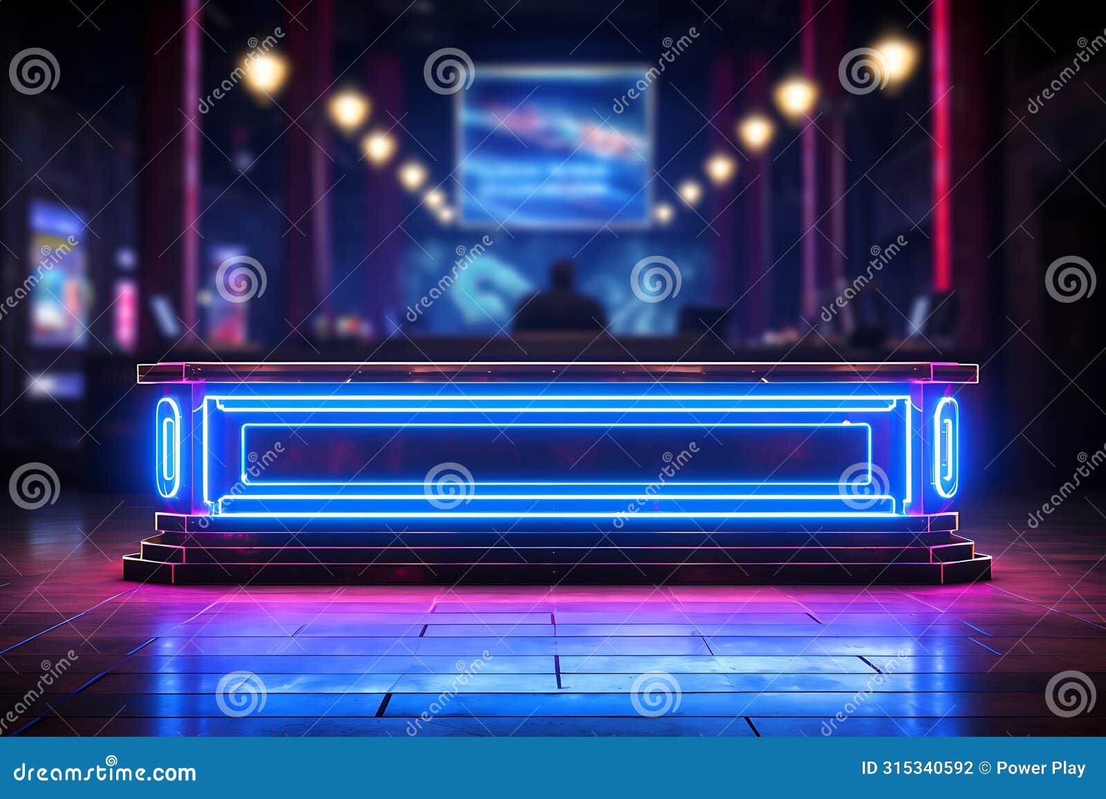 Neon Glowing Bar Counter in Dark Room. 3D Rendering Stock Illustration ...