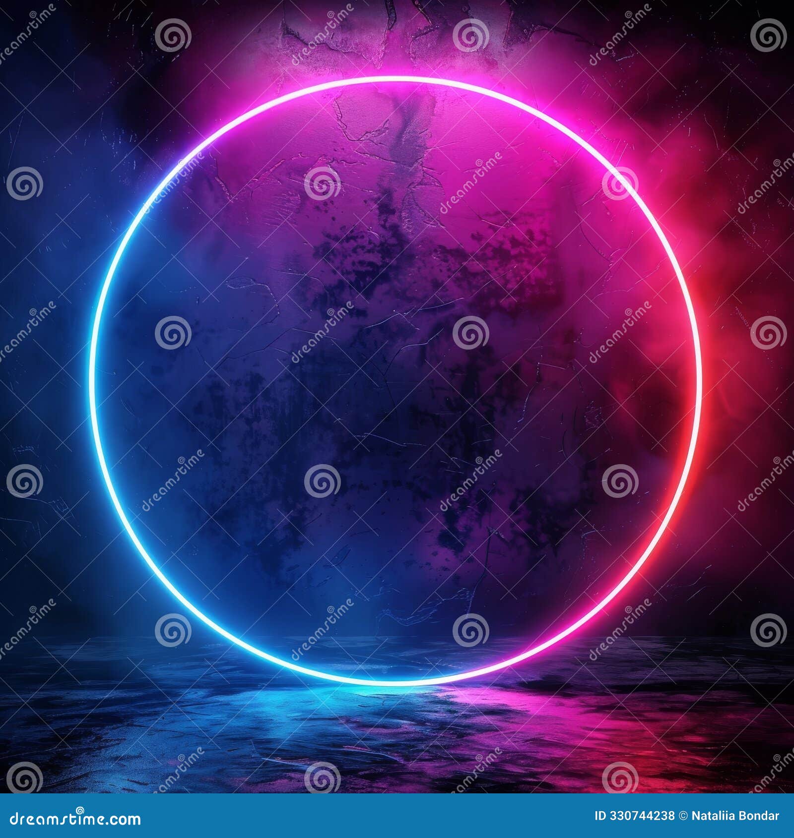 Neon Glowing Circle. Blue and Pink Glow Frame on Textured Background ...