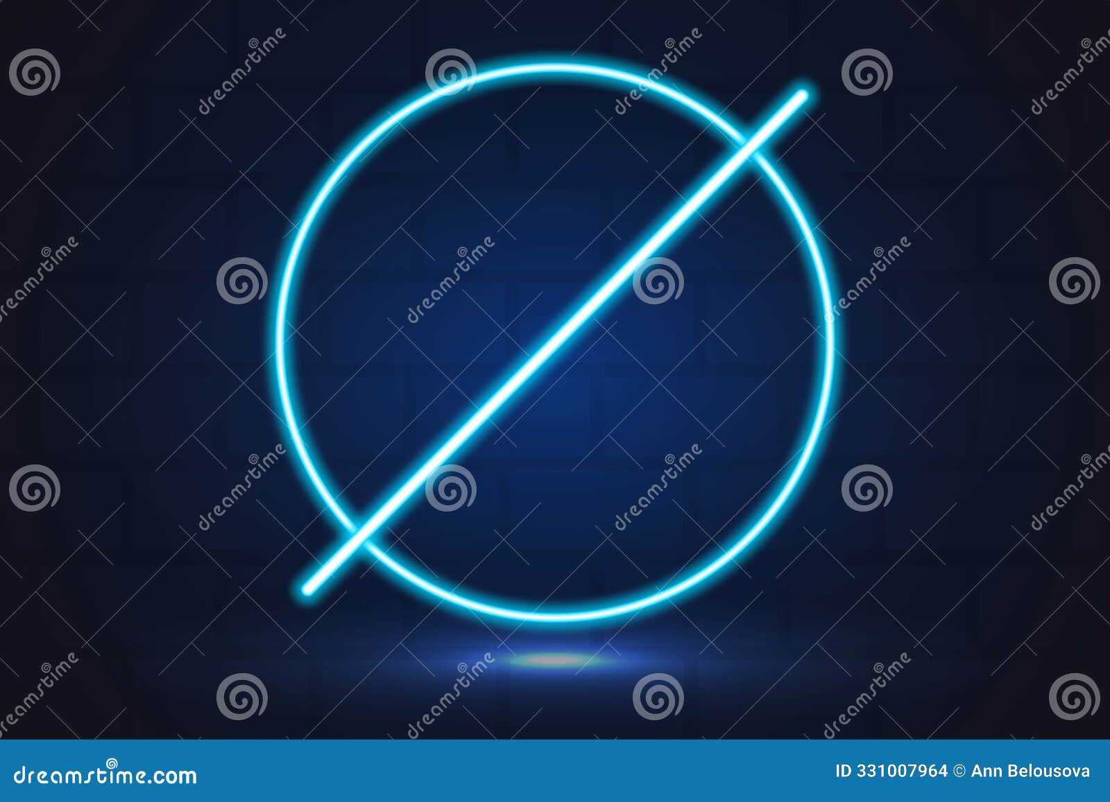 Neon Glowing Circle, Crossed Out Sign, Frame in Blue Colour with Brick ...