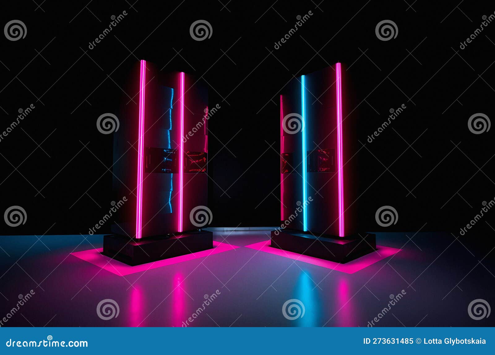 Neon Glowing Column Pillar 3d Scene Abstract in Stock Image - Image of ...