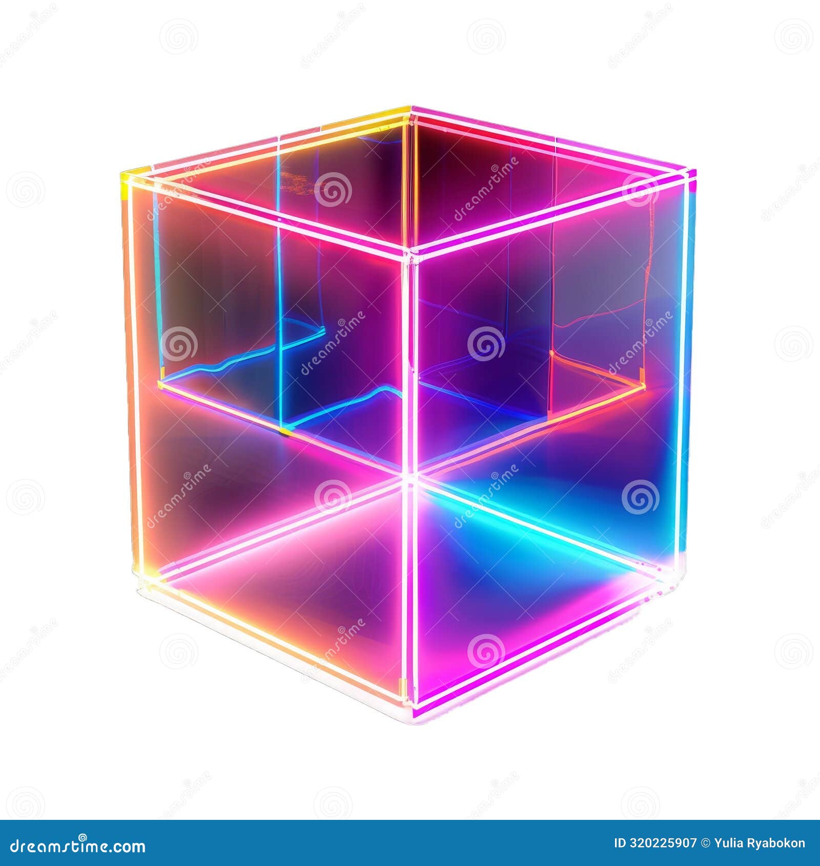 Neon Glowing Cube on Transparent Background Stock Image - Image of ...