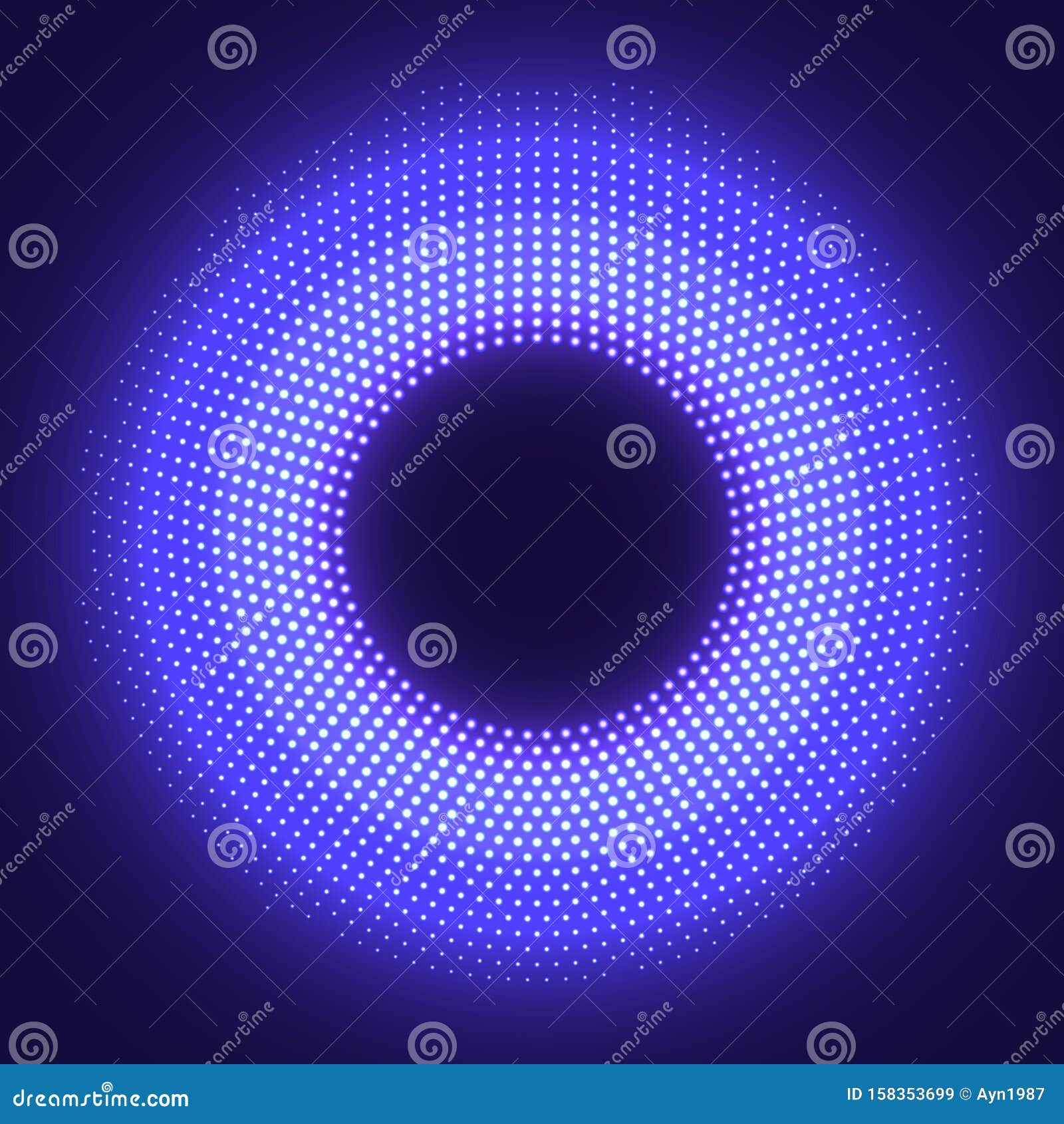 Neon Glowing Dots Around the Circle Frame. Vector Halftone Points of ...