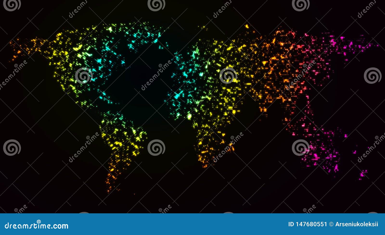 Neon Glowing Dotted World Map Stock Vector - Illustration of ...