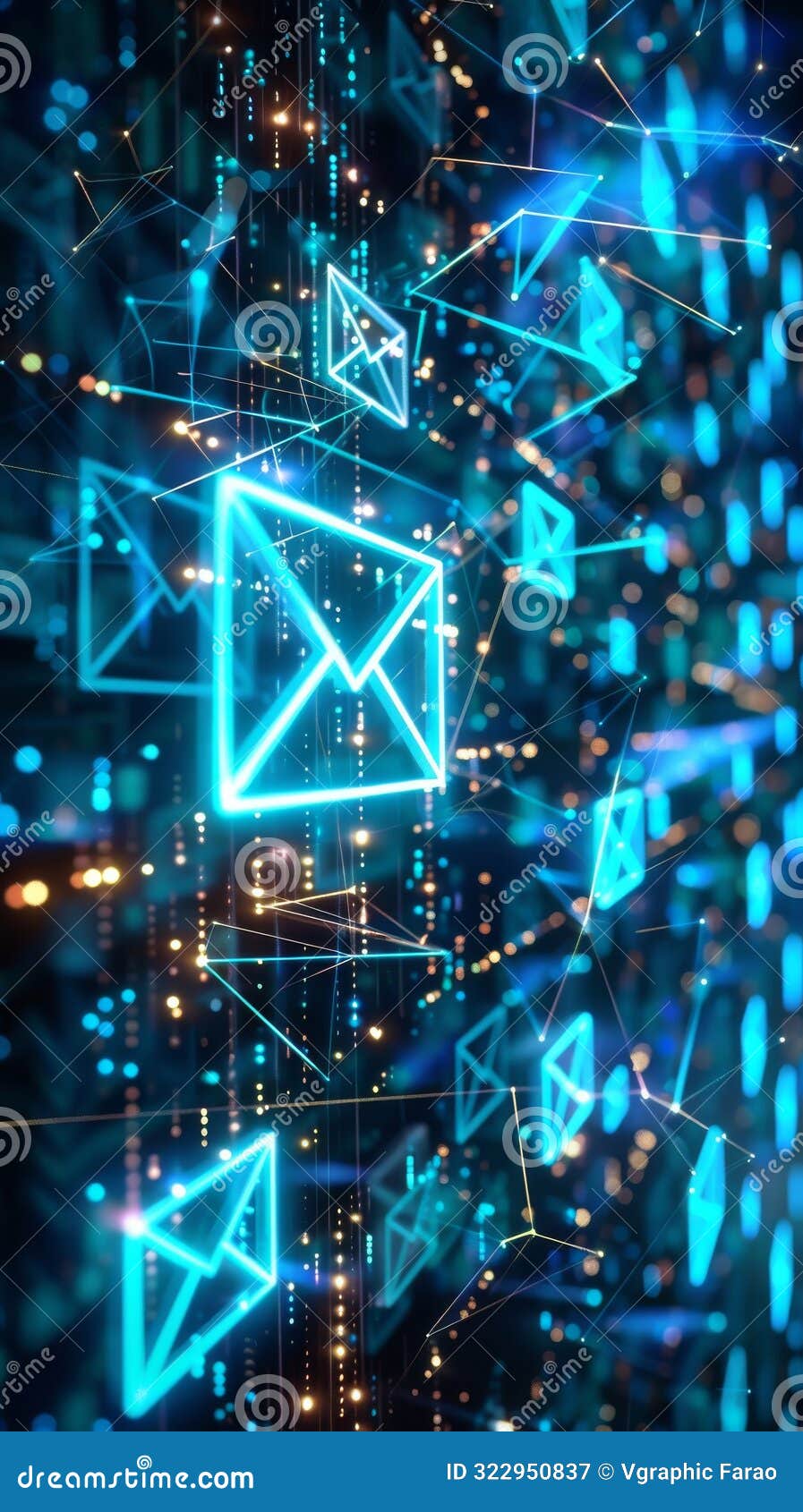 Neon Glowing Envelope Icons in Digital Space Stock Image - Image of ...