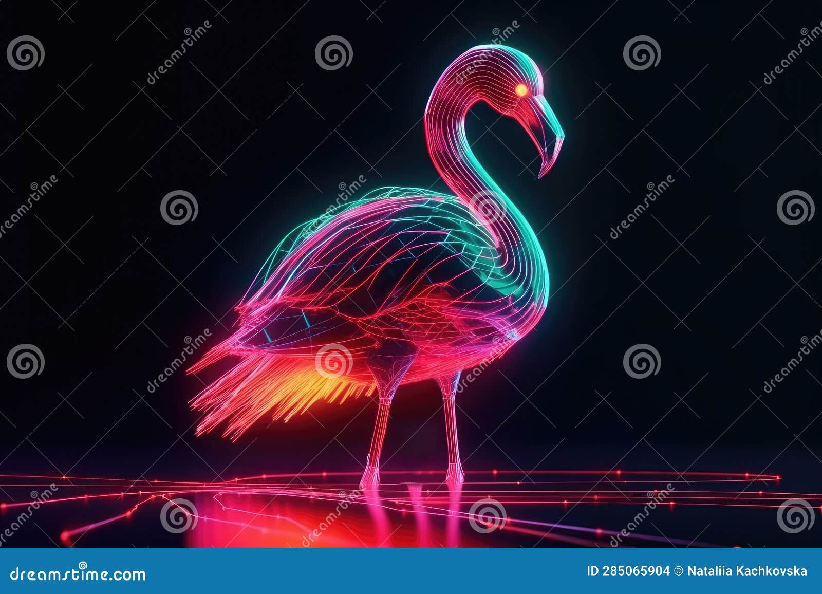 Neon glowing flamingo stock illustration. Illustration of glow - 285065904