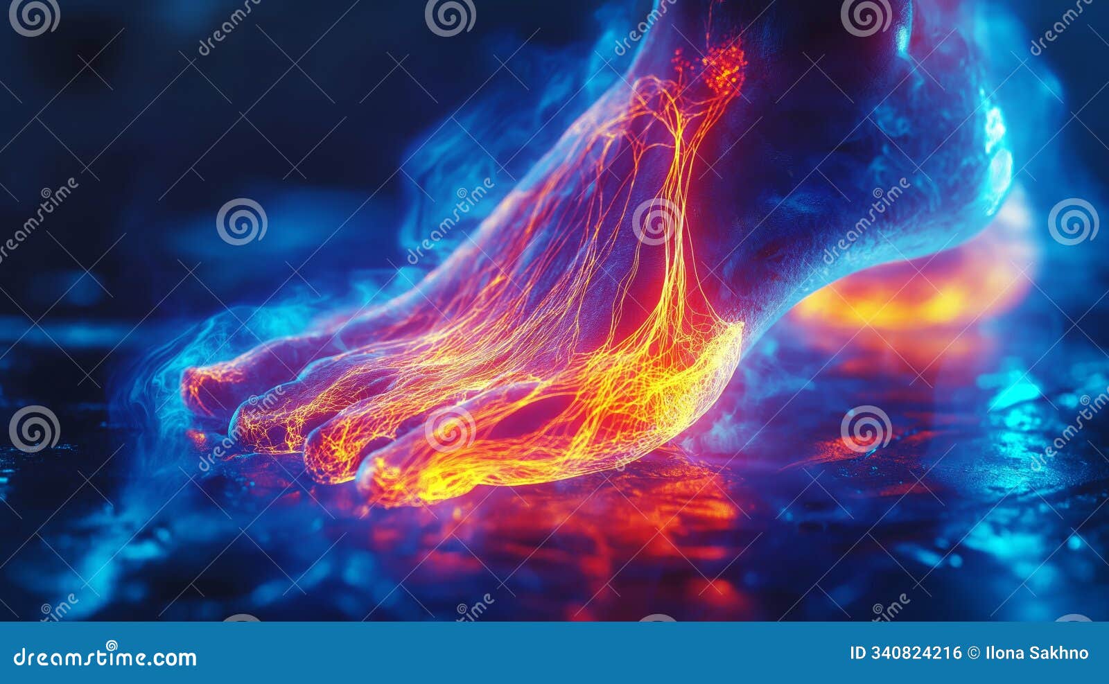 Neon Glowing Foot Anatomy With Visible Veins Stock Photo ...