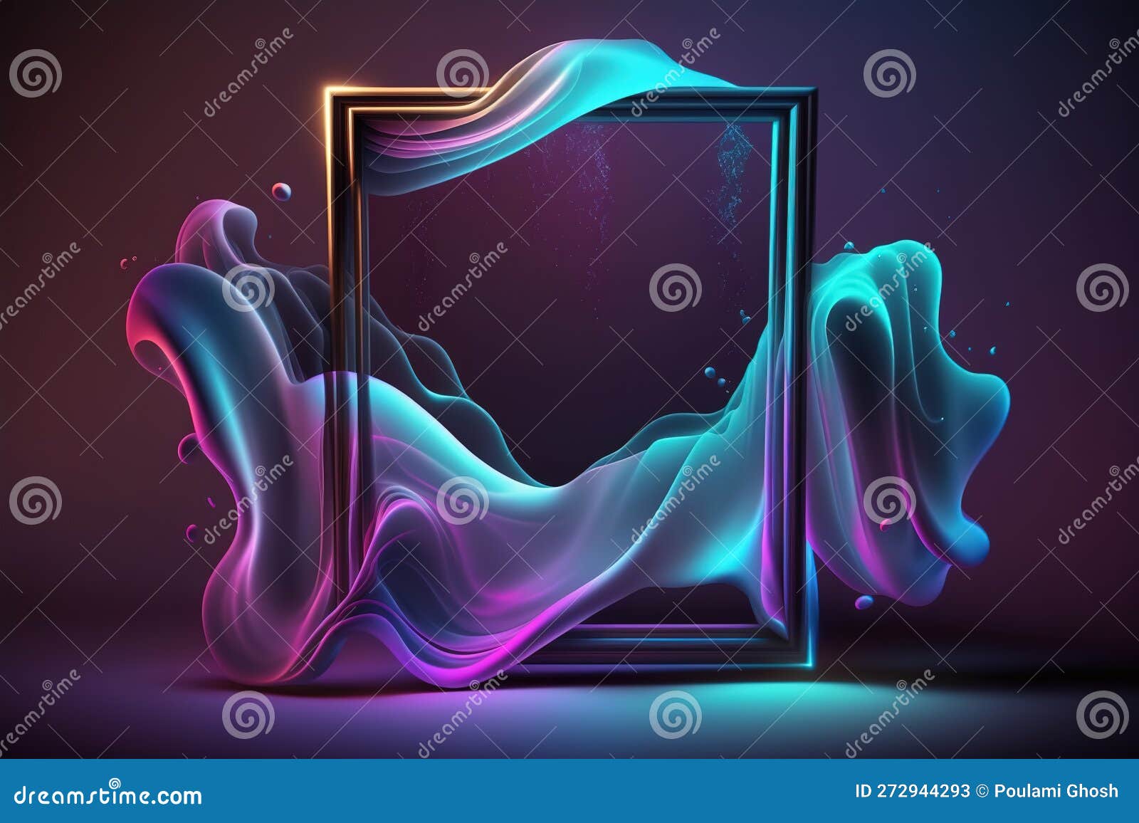 Neon Glowing Frame on Flowing Silk Background 3d, GENERATIVE AI Stock ...