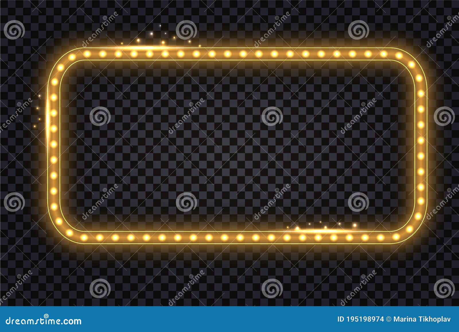 Neon Glowing Frame with LED Light Effect. Gold Shiny Borders with Flare ...