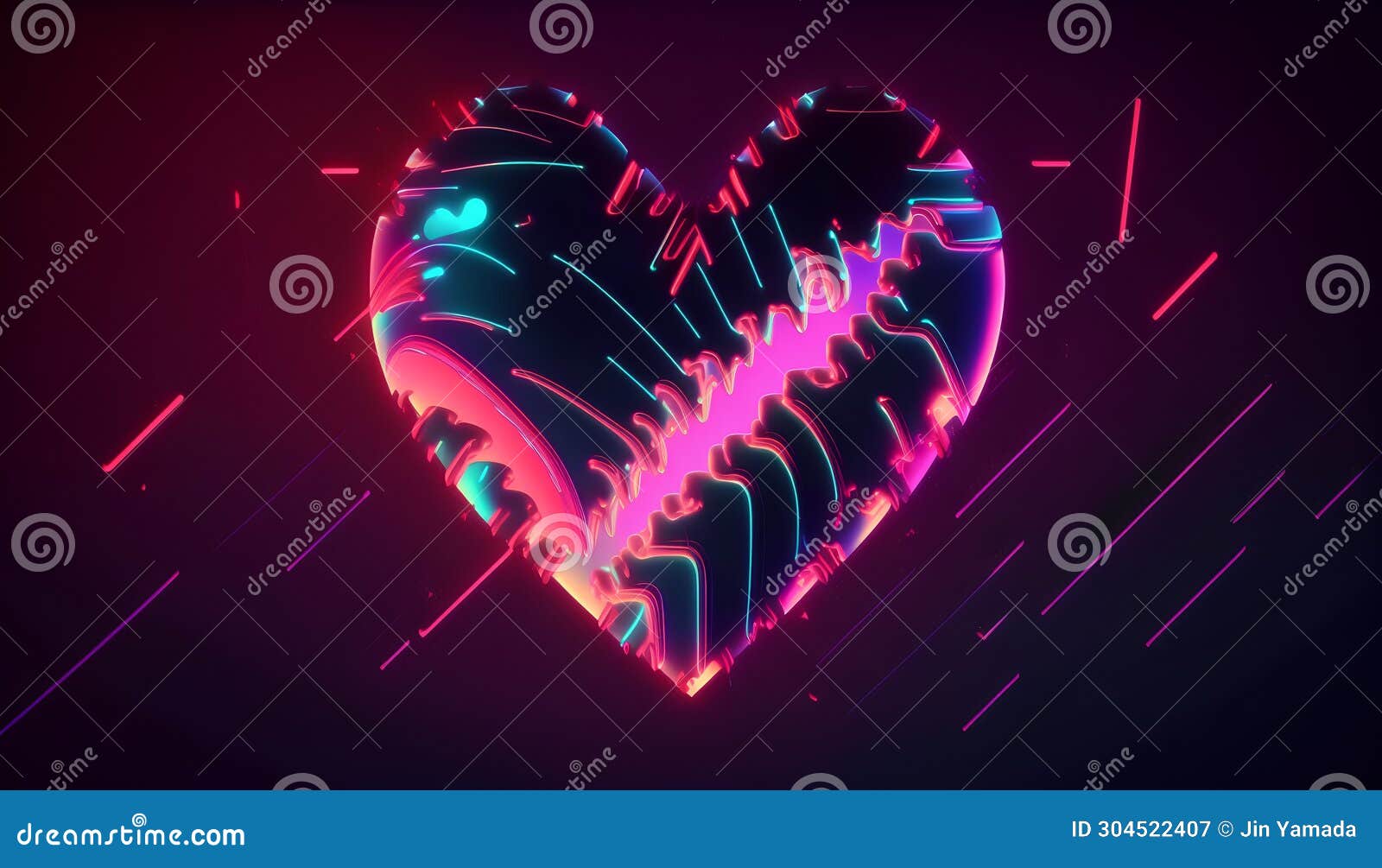 Neon Glowing Heart. 3d Rendering, 3d Illustration Stock Illustration ...