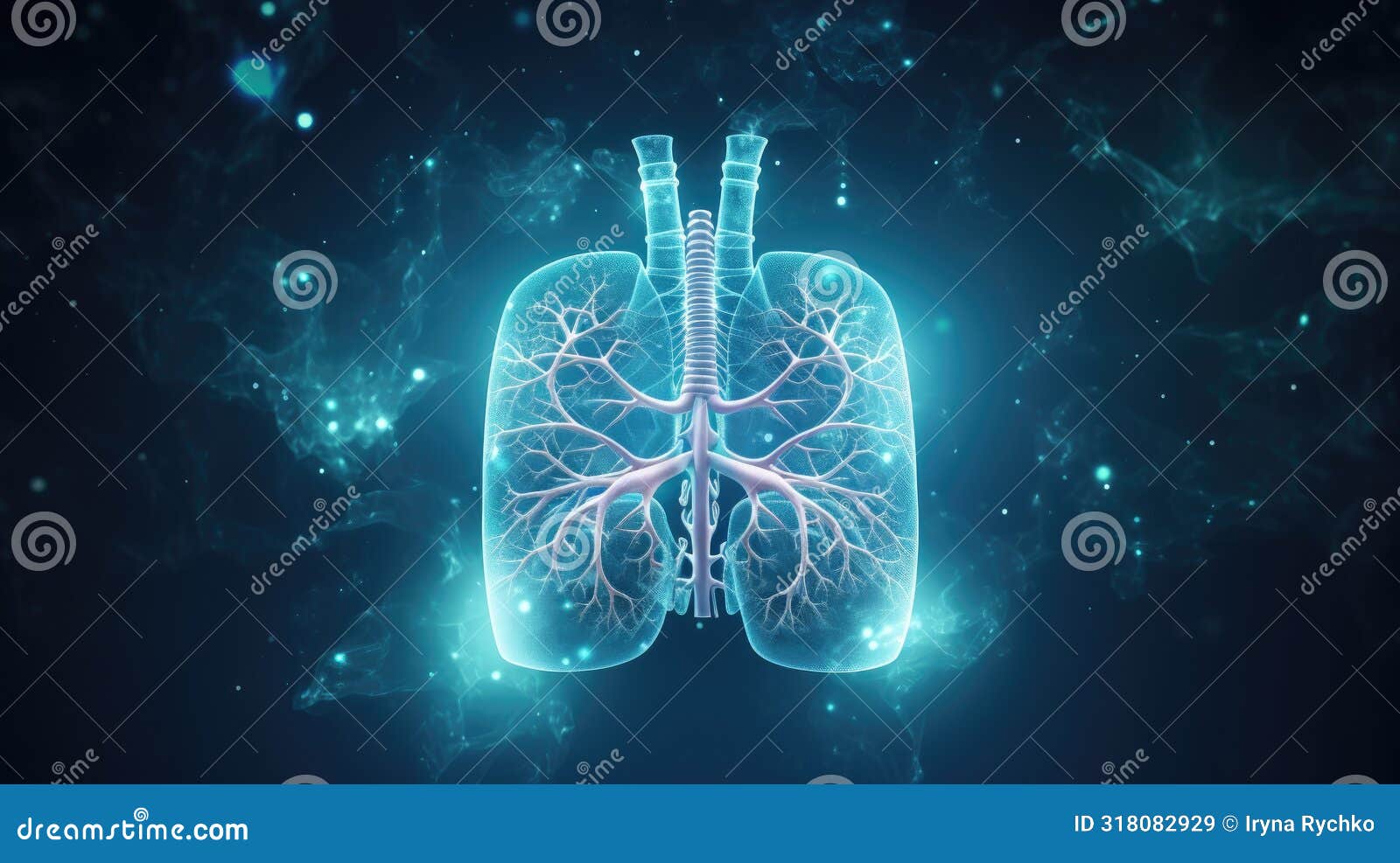 Neon Human Lung on Blue Background Stock Illustration - Illustration of ...