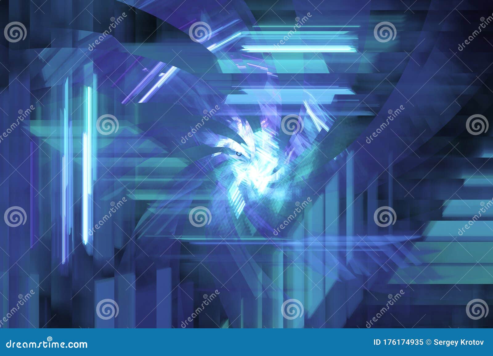 Neon Glowing Lines and Shapes Flying in the Space. Geometric Sci-fi ...