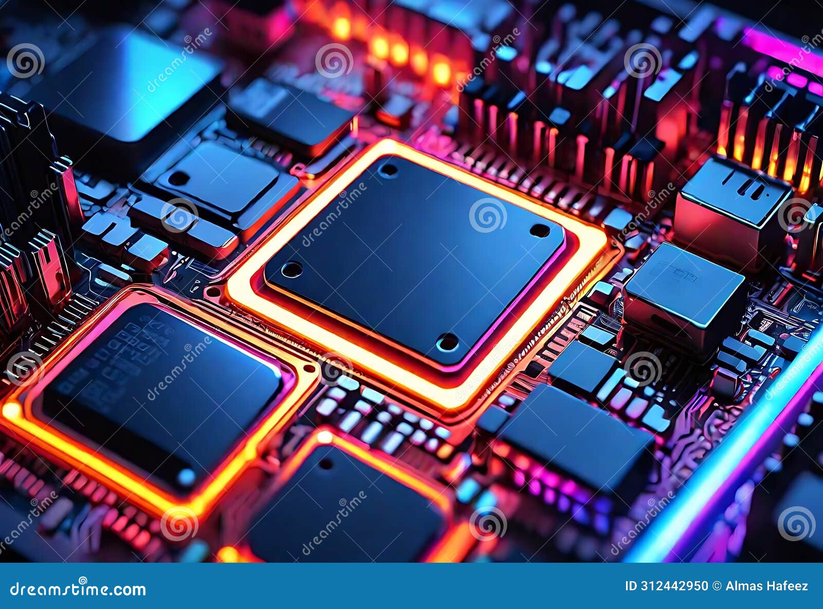 Neon Glowing Motherboard of CPU Stock Illustration - Illustration of ...