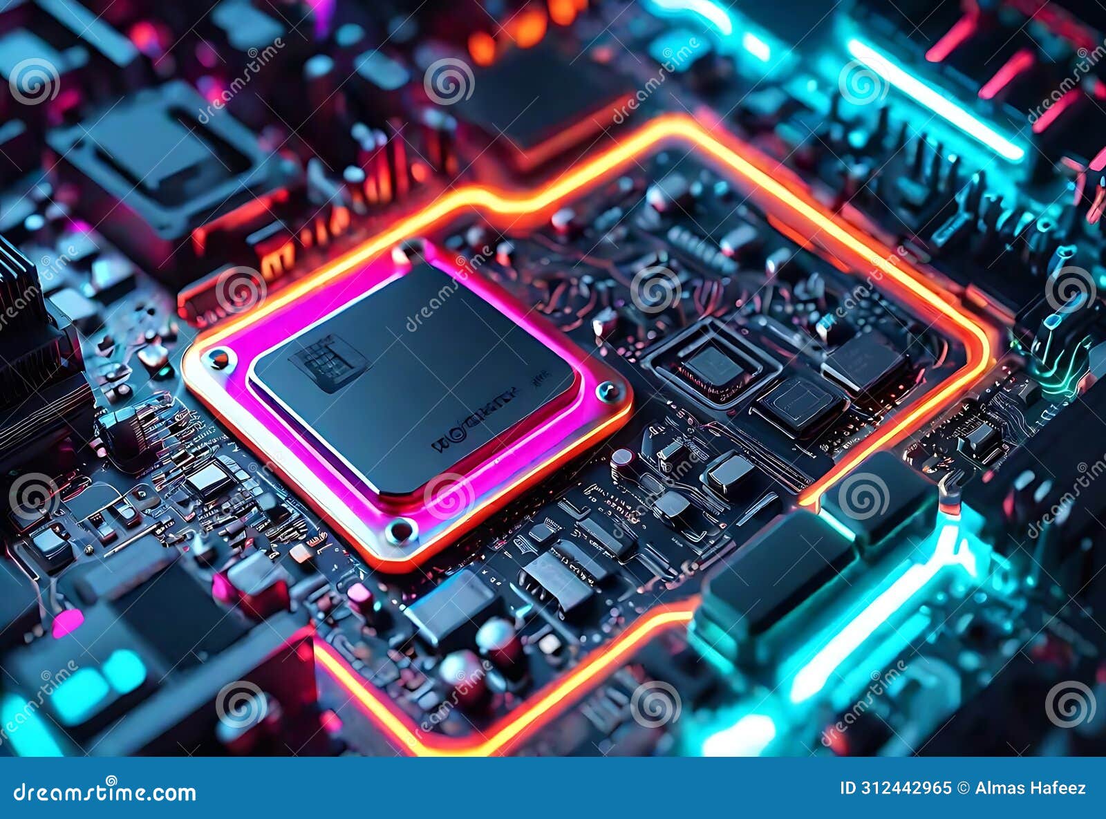 Neon Glowing Motherboard of CPU Stock Illustration - Illustration of ...