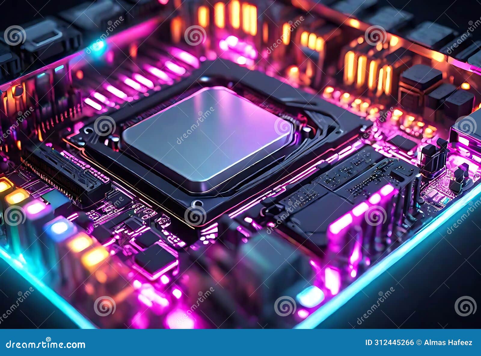 Neon Glowing Motherboard of CPU Stock Illustration - Illustration of ...