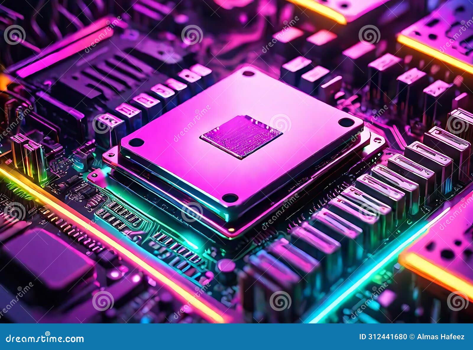 Neon Glowing Motherboard of CPU Stock Illustration - Illustration of ...