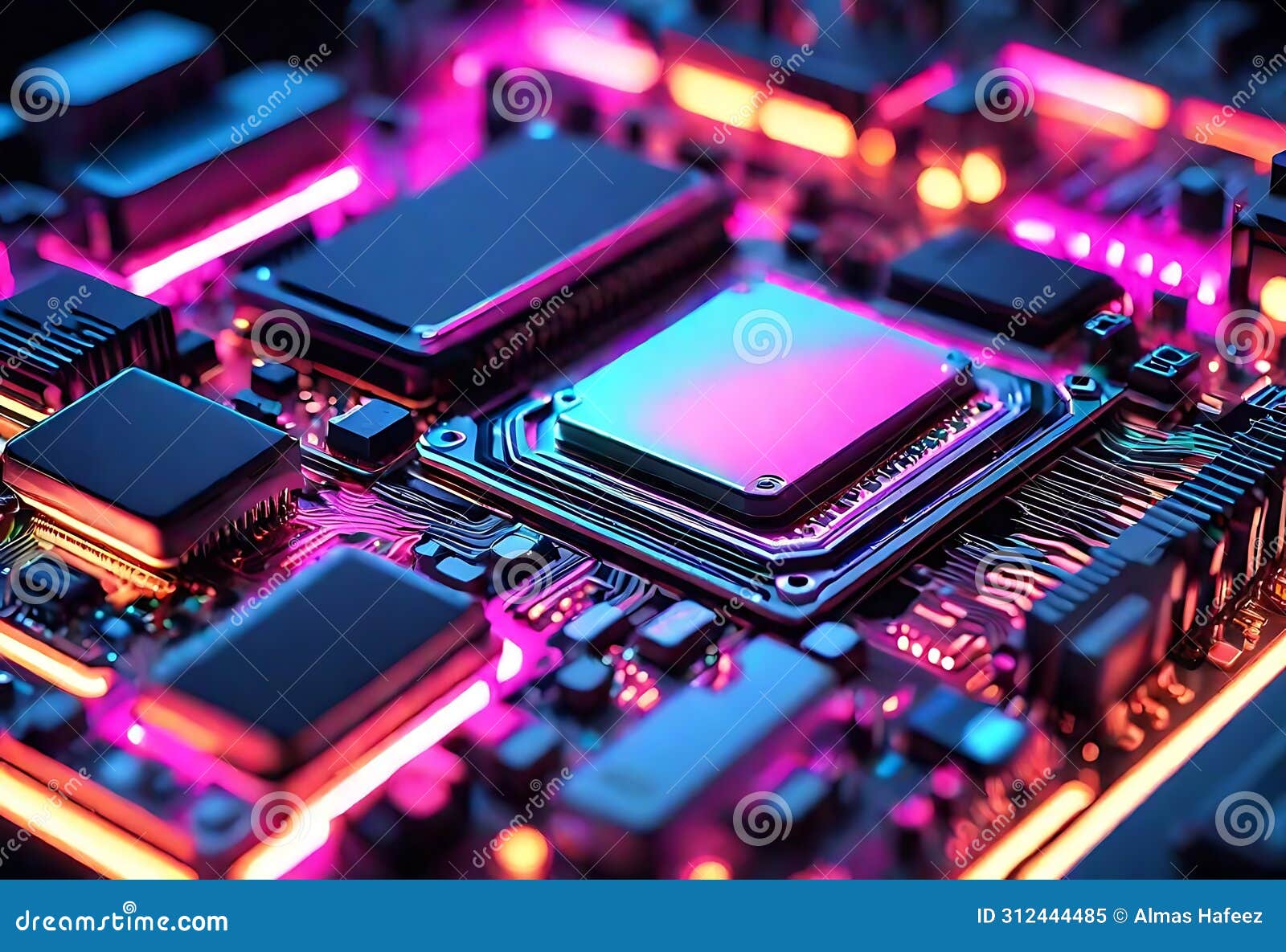 Neon Glowing Motherboard of CPU Stock Illustration - Illustration of ...