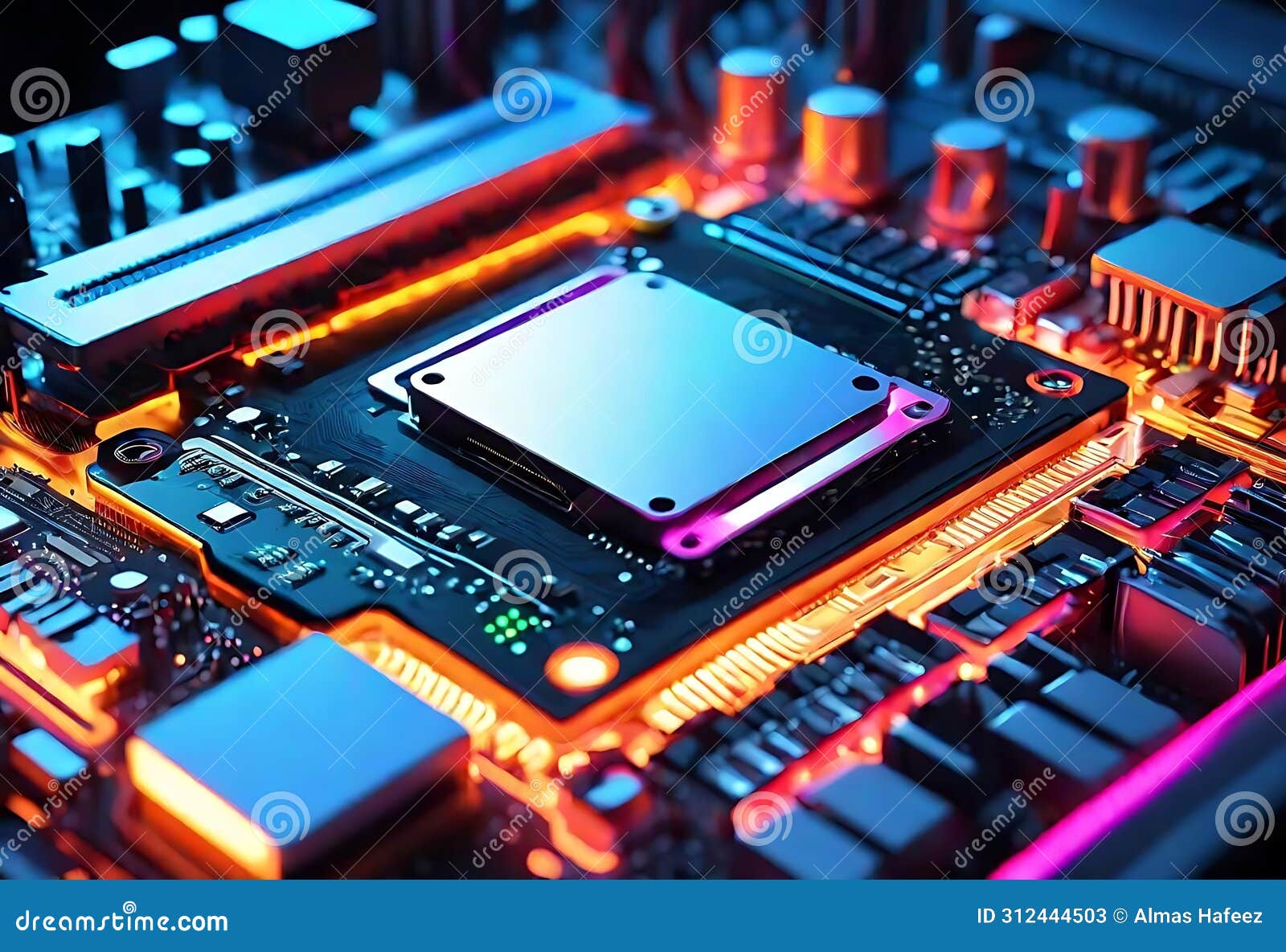 Neon Glowing Motherboard of CPU Stock Illustration - Illustration of ...