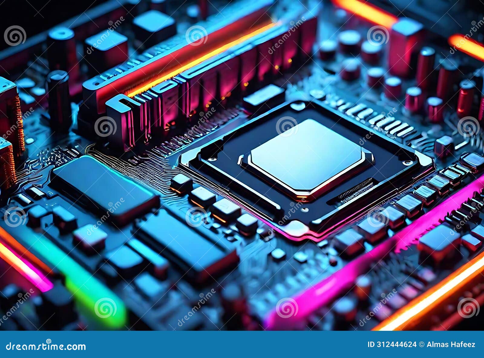 Neon Glowing Motherboard of CPU Stock Illustration - Illustration of ...