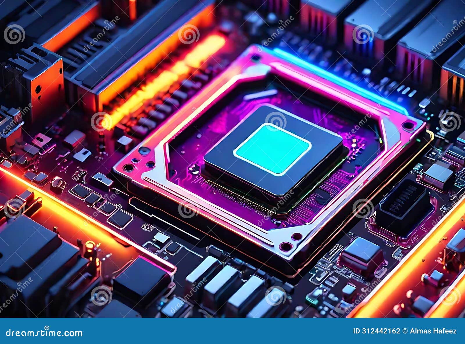 Neon Glowing Motherboard of CPU Stock Illustration - Illustration of ...