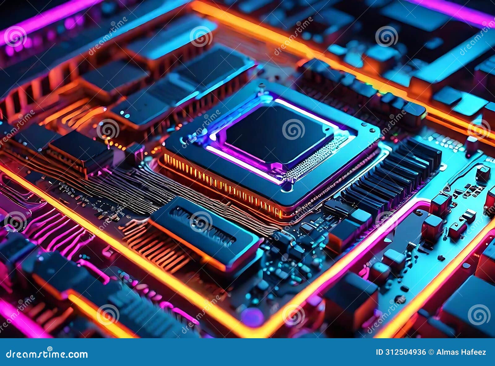 Neon Glowing Motherboard of CPU Stock Illustration - Illustration of ...