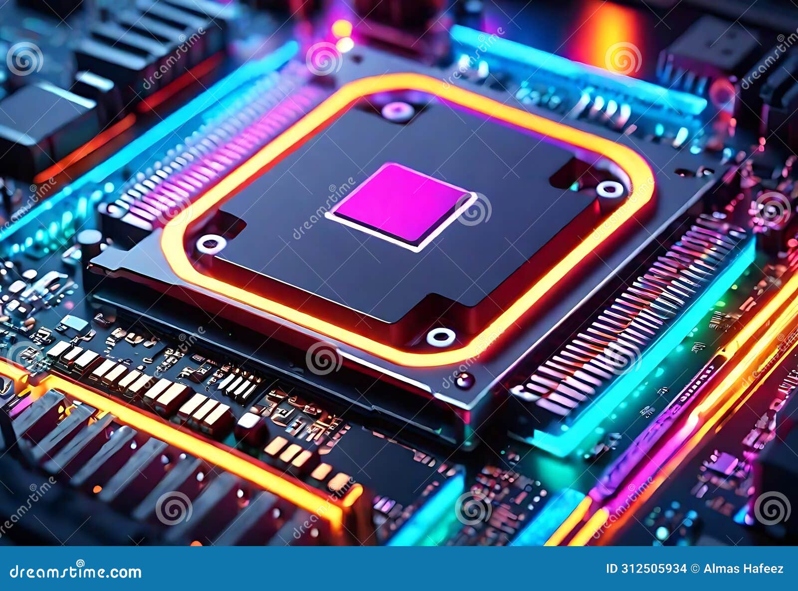 Neon Glowing Motherboard of CPU Stock Illustration - Illustration of ...