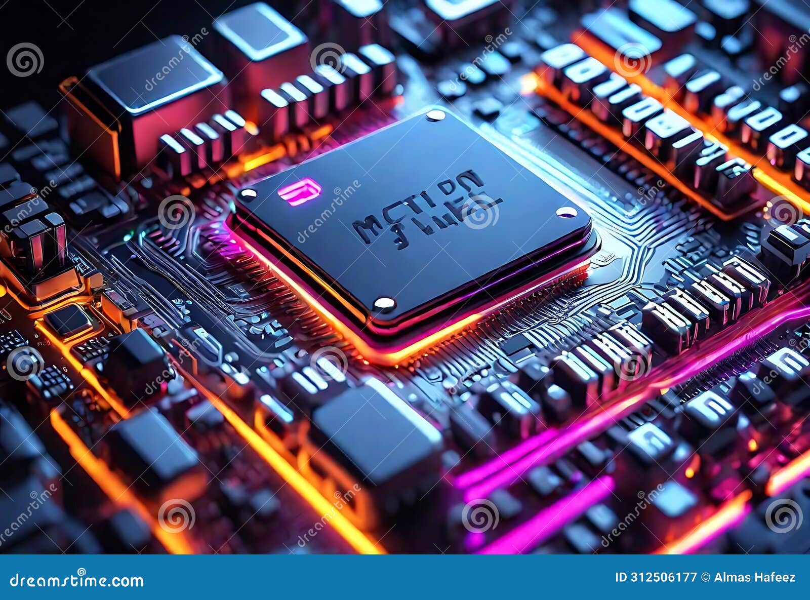 Neon Glowing Motherboard of CPU Stock Illustration - Illustration of ...