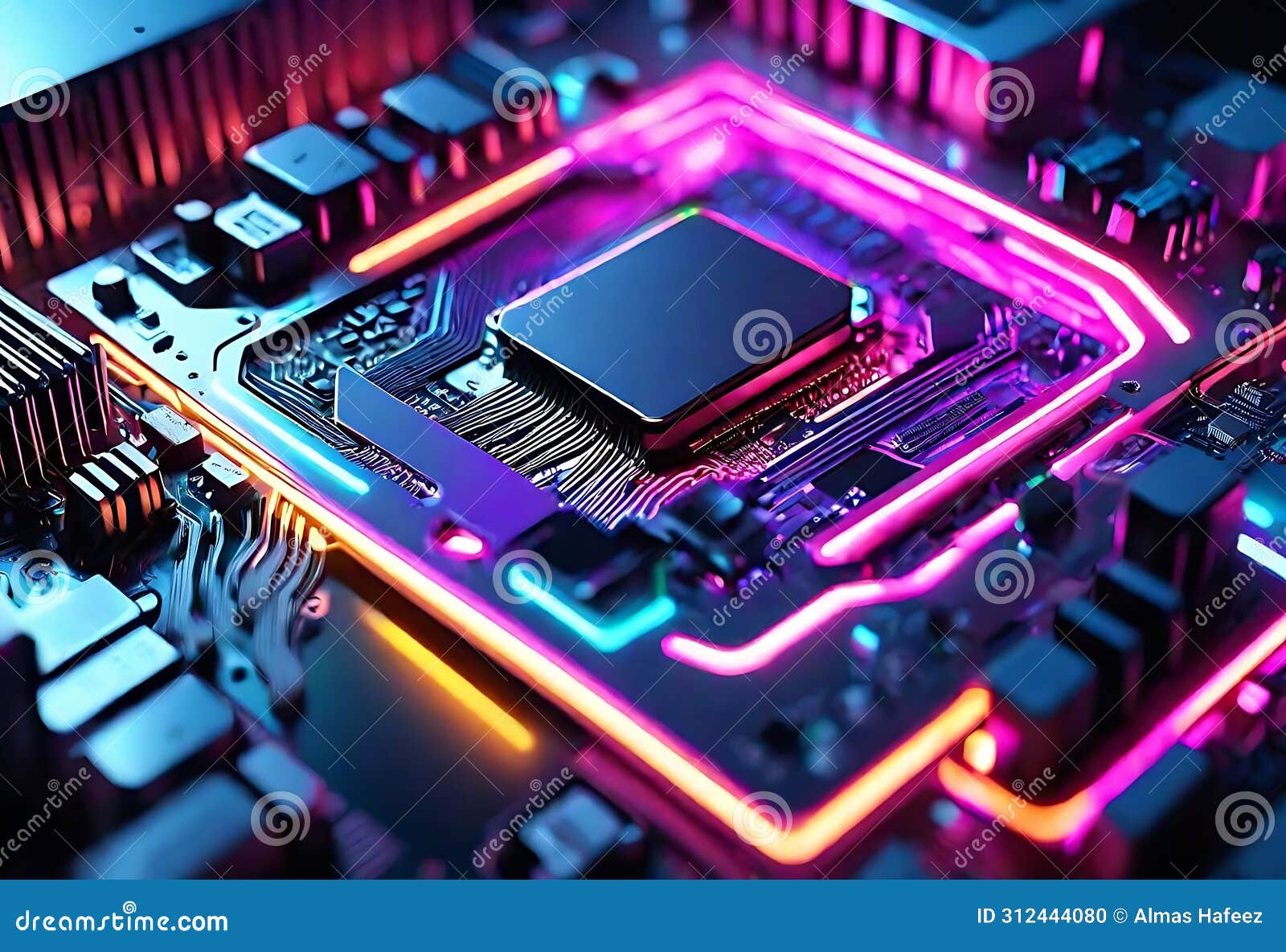 Neon Glowing Motherboard: a Glimpse of Ai Advancement Stock ...