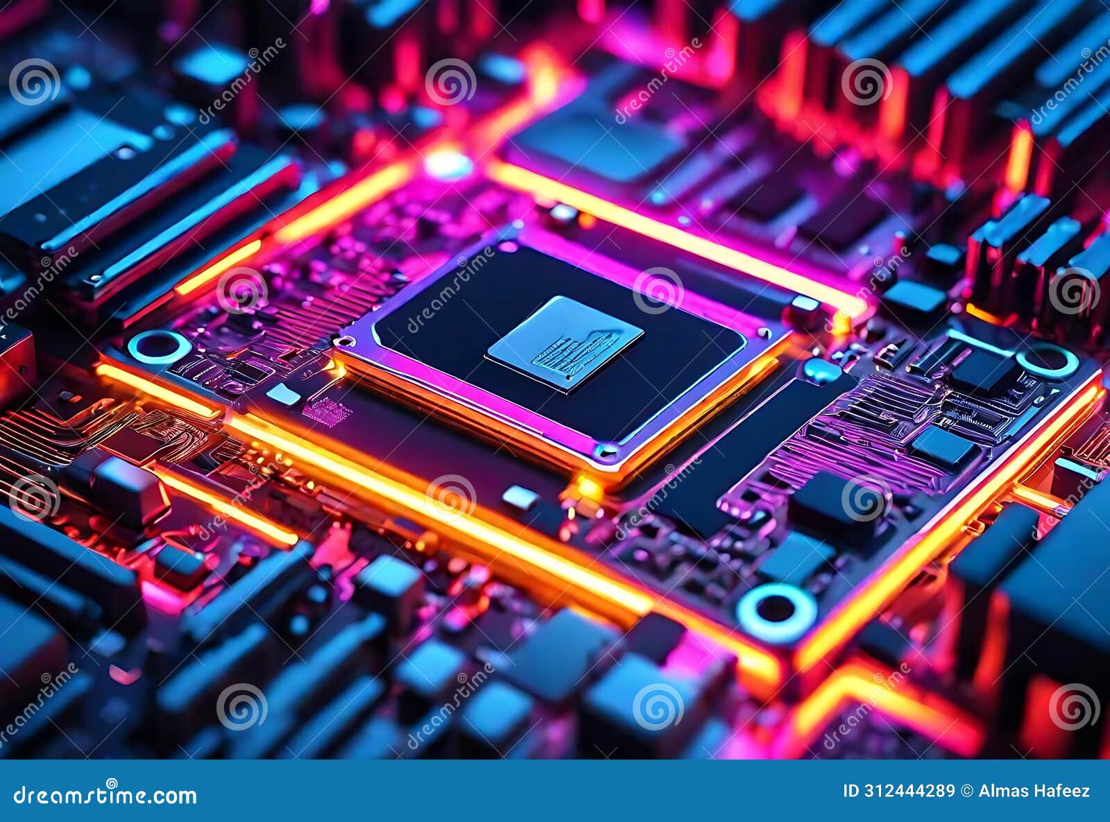 Neon Glowing Motherboard: a Glimpse of Ai Advancement Stock ...