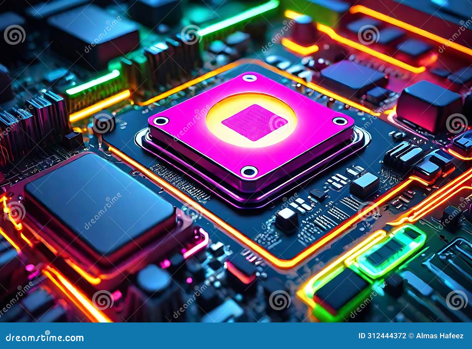 Neon Glowing Motherboard: a Glimpse of Ai Advancement Stock ...