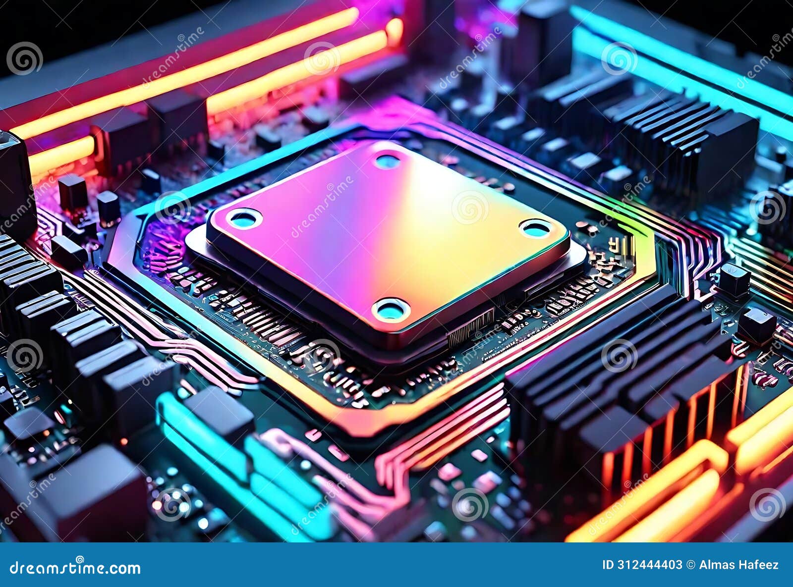 Neon Glowing Motherboard: a Glimpse of Ai Advancement Stock ...
