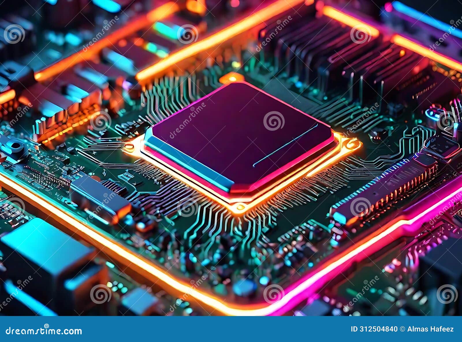 Neon Glowing Motherboard stock illustration. Illustration of concept ...