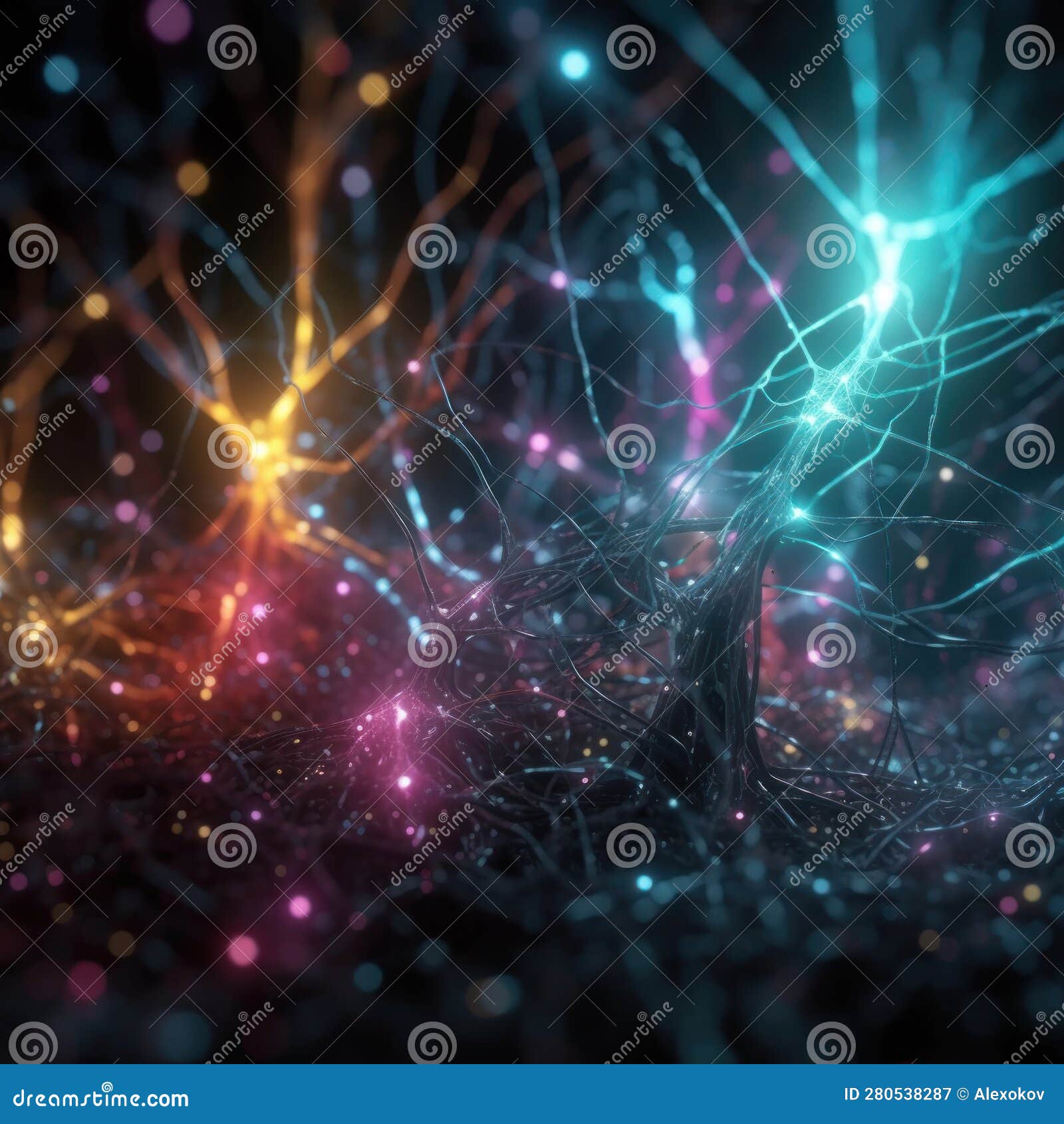 Neon-Glowing Network of Highly Connected Neurons . Stock Illustration ...