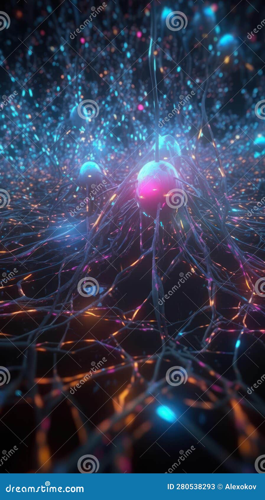 Neon-Glowing Network of Highly Connected Neurons . Stock Illustration ...