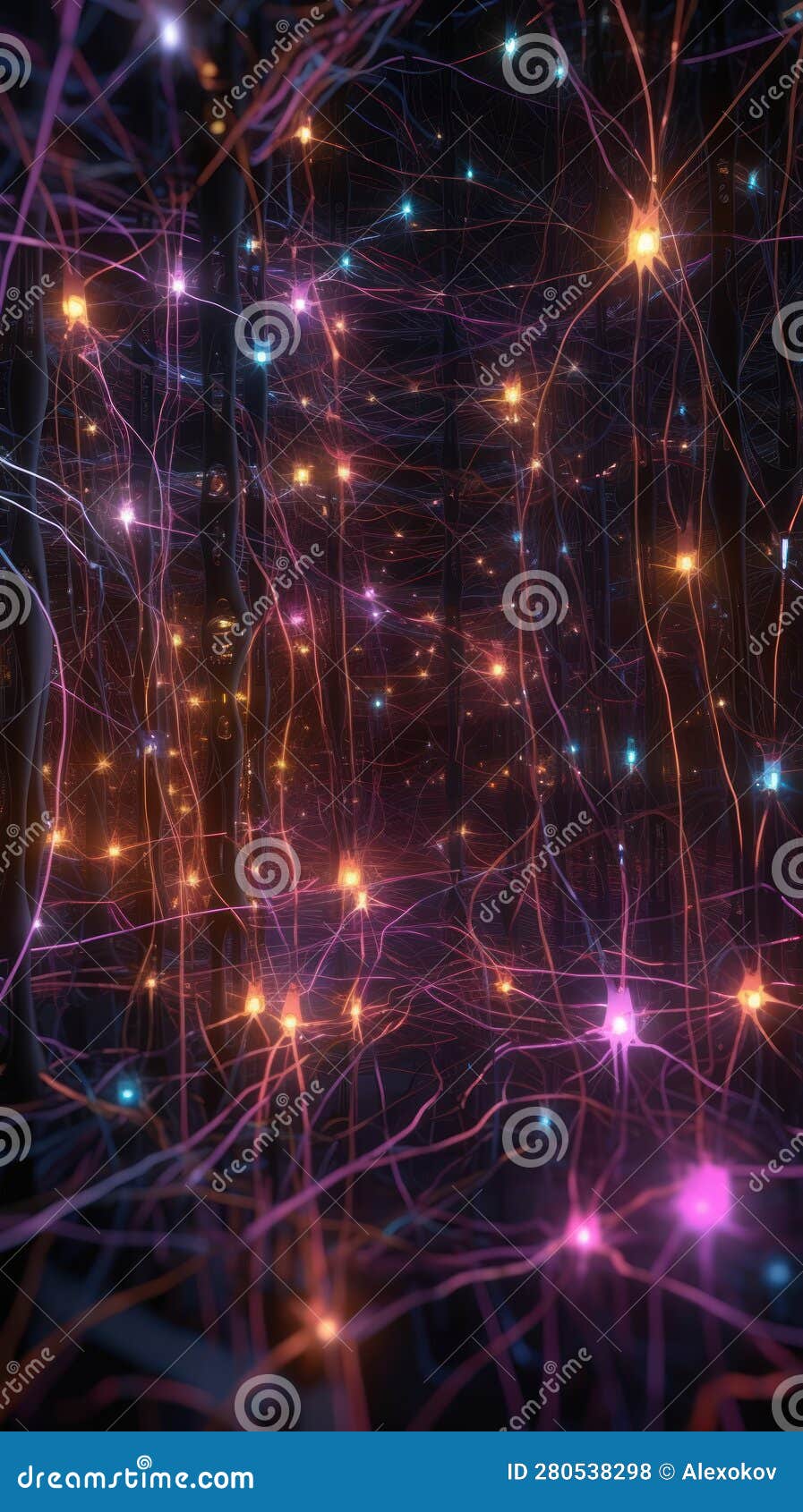 Neon-Glowing Network of Highly Connected Neurons . Stock Illustration ...