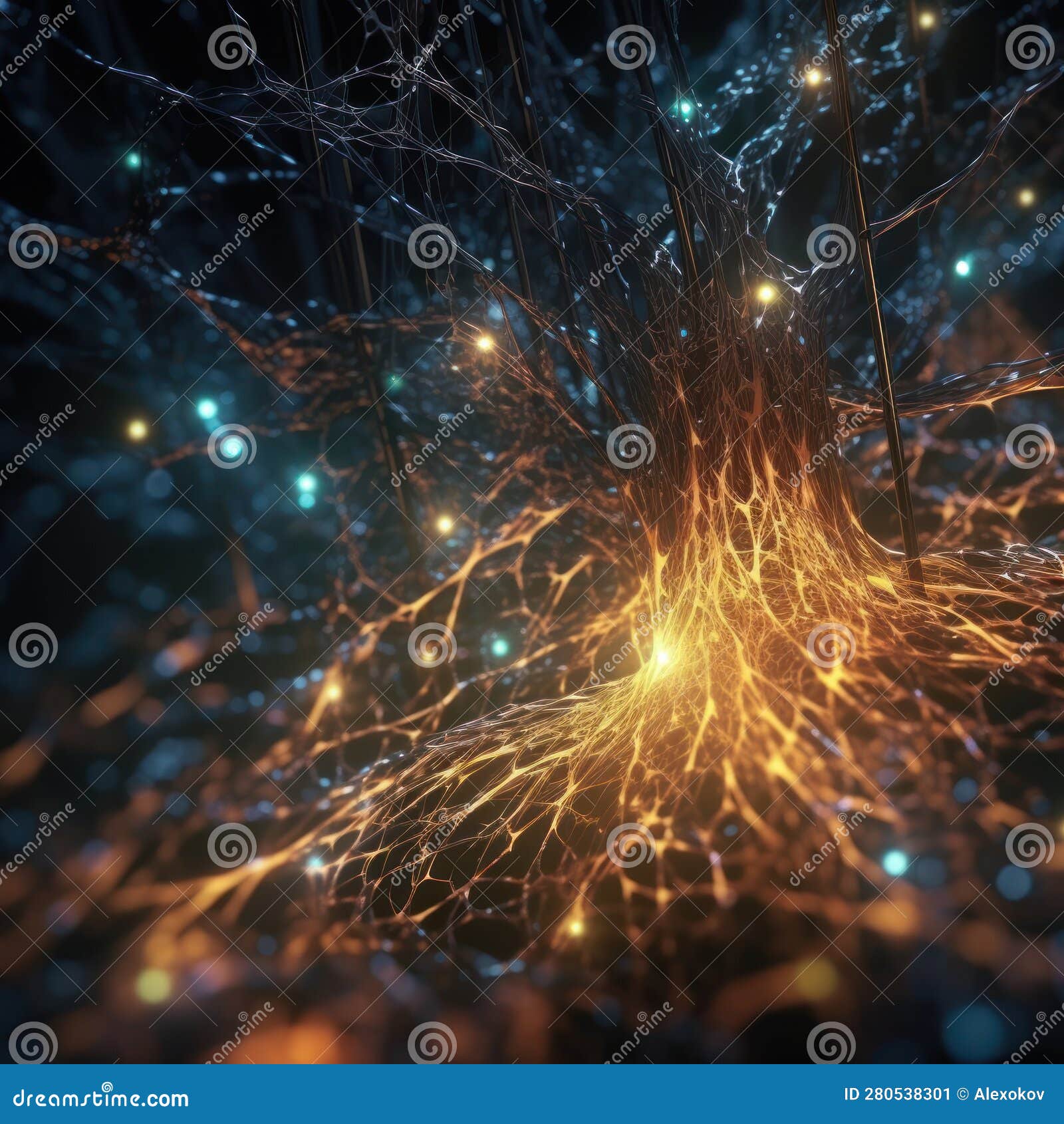 Neon-Glowing Network of Highly Connected Neurons . Stock Illustration ...